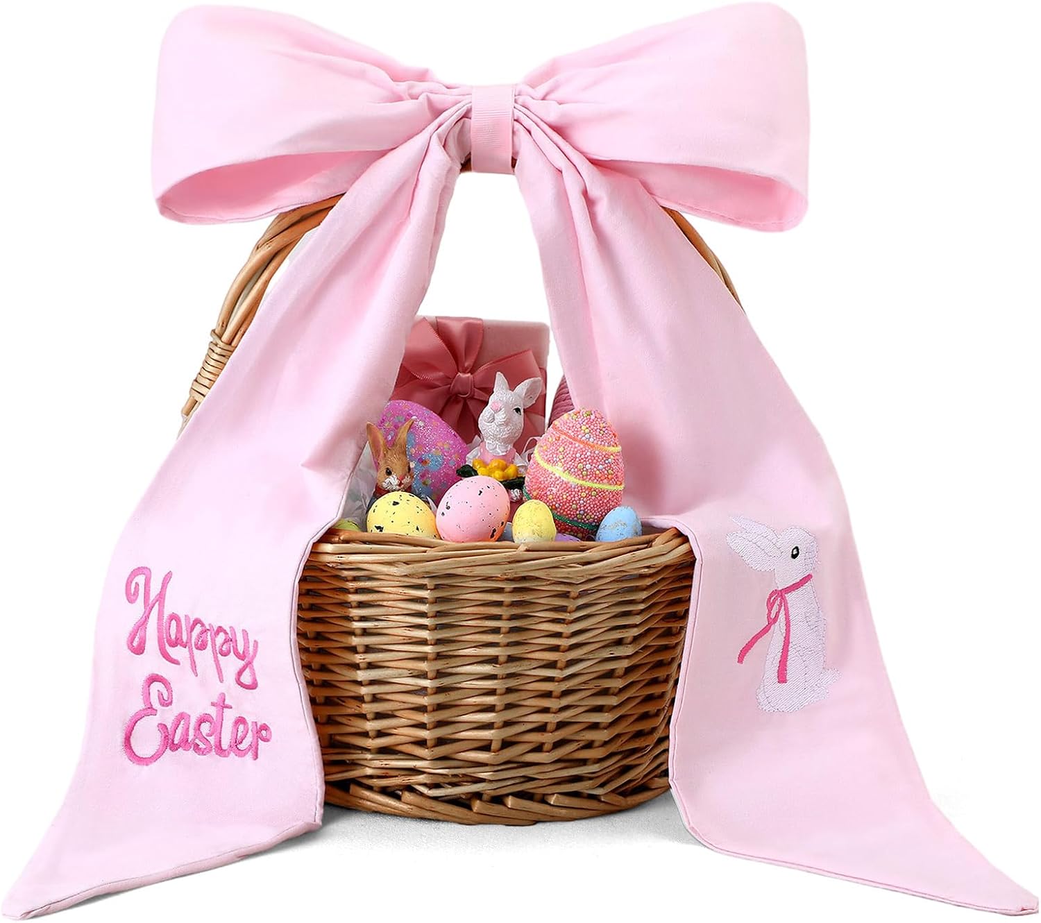 Amazon.com: Maysing Embroidery Easter Basket Bow Happy Easter Bunny Bow ...