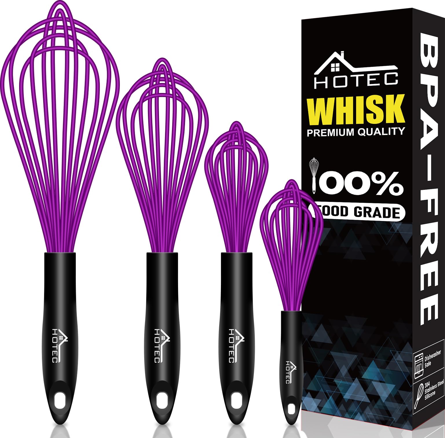 Amazon.com: HOTEC 4 Pieces Silicone Whisks for Cooking, Wire Balloon ...