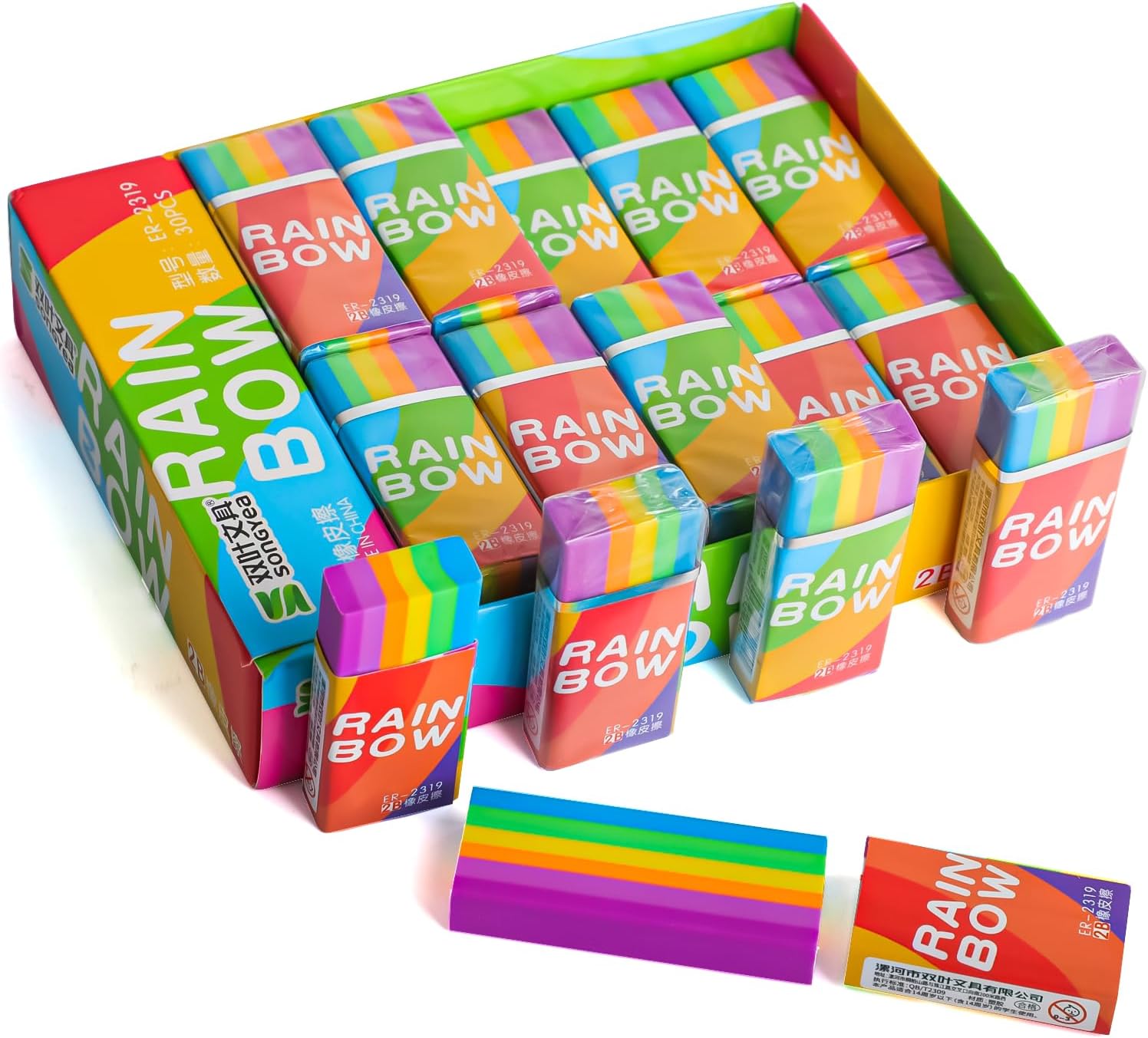 Amazon.com : 30PCS Rainbow Eraser, Large Rainbow Erasers Bulk for Kids ...