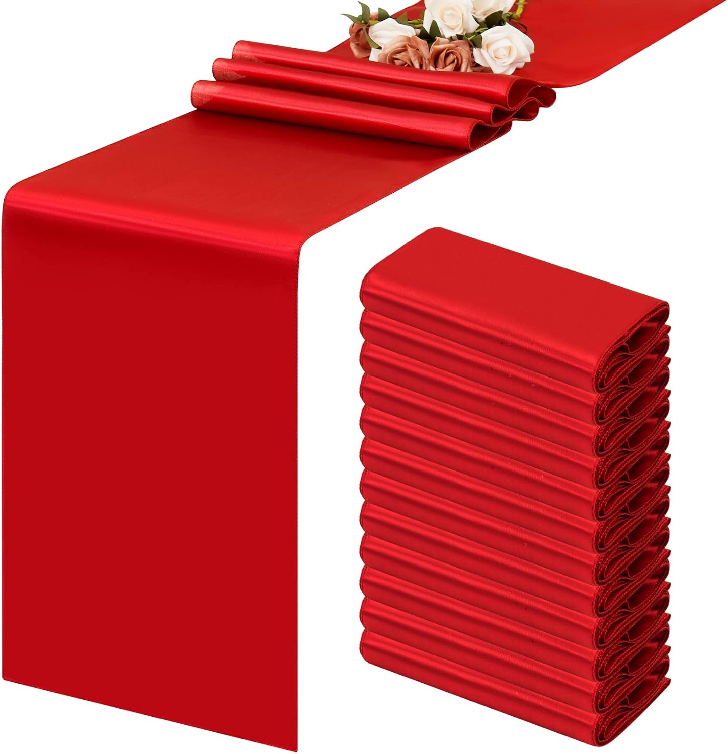 Amazon.com: fani 12 Packs Red Satin Table Runners 12 x 108 inch Long ...