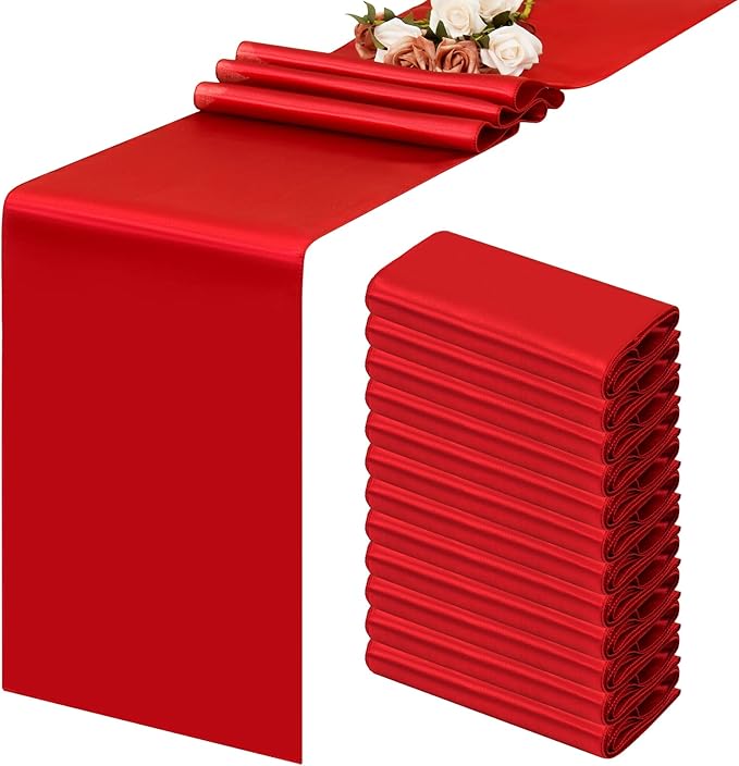 Amazon.com: fani 12 Packs Red Satin Table Runners 12 x 108 inch Long ...