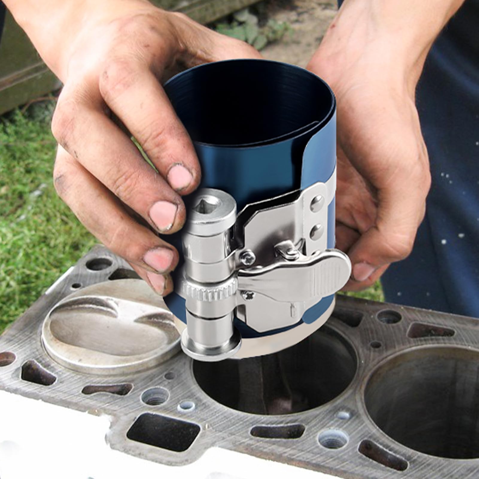 Snapklik.com : 3" Piston Ring Compressor Tool, Adjustable Ratchet ...