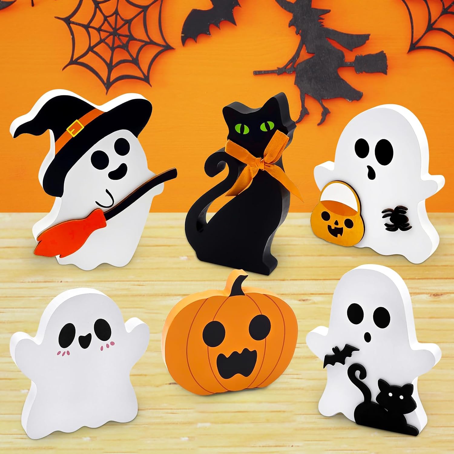 Amazon.com: 6 Pcs Halloween Wooden Tiered Tray Decor Table Sign, Cute ...