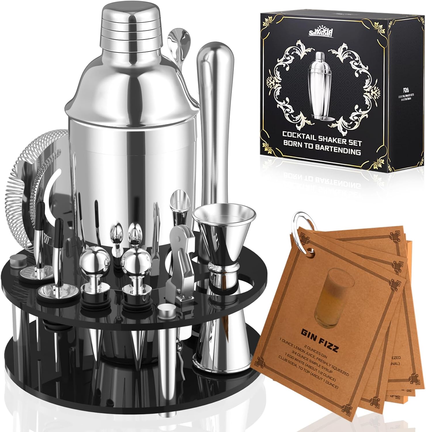 Amazon.com: SamuelWorld Cocktail Shaker Set with Stand: 14 Pcs ...