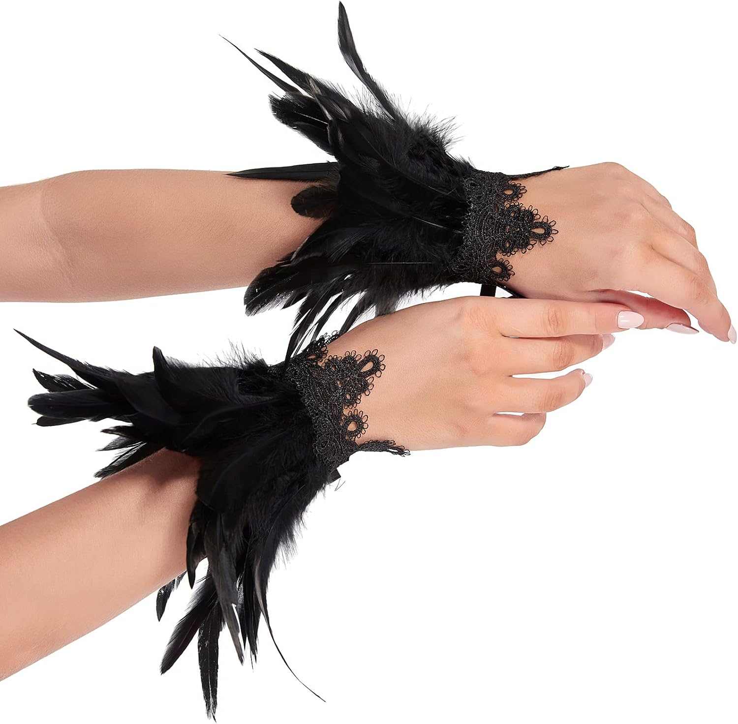 Amazon.com: Gothic Feather Cuffs Adjustable Lace Feather Bracelet for ...