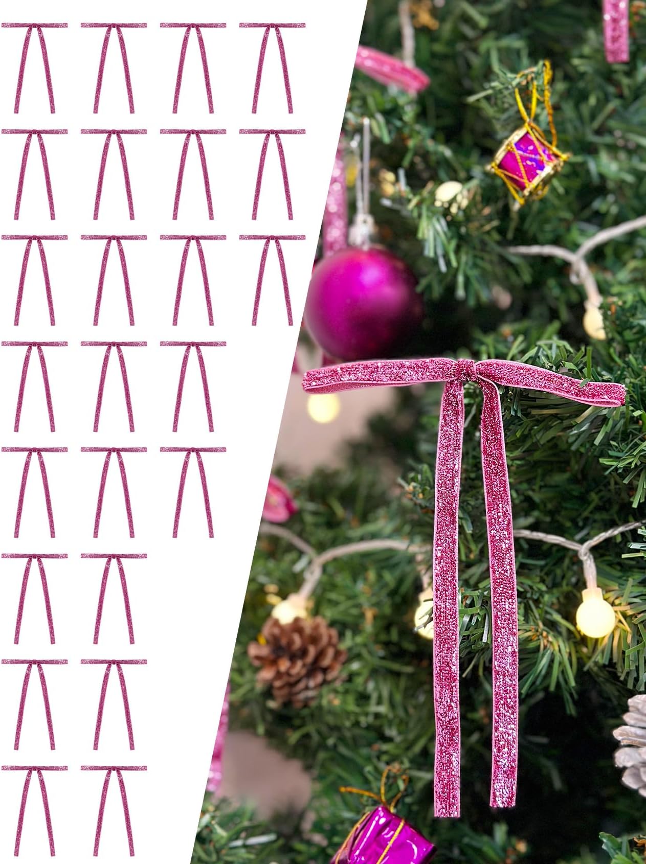 Amazon.com: SIMISI RIBBON 24 Pcs Pink Velvet Christmas Tree Bows Door ...