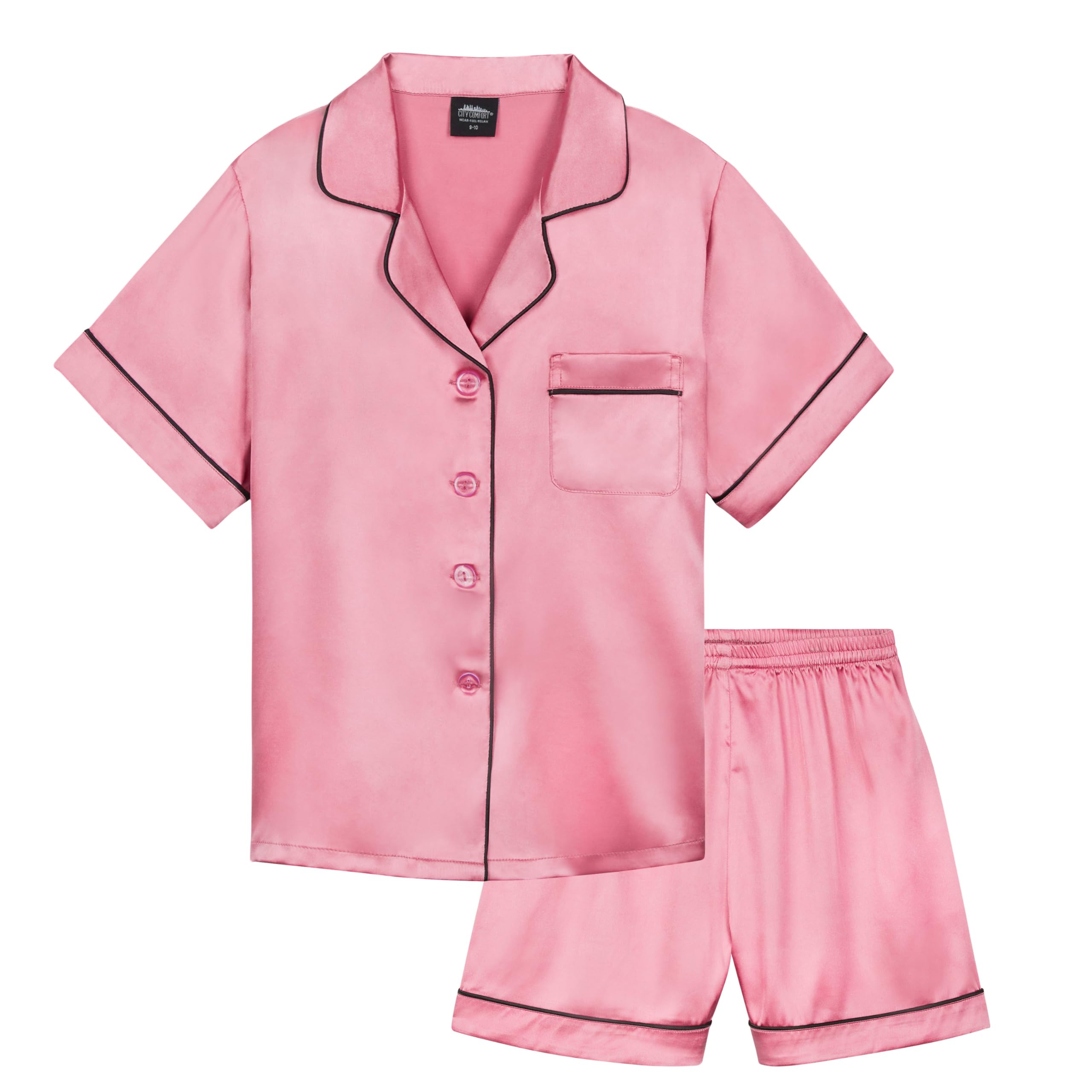 CityComfort Girls Short Pyjama Sets - Satin, Button Down 2 Piece Set ...