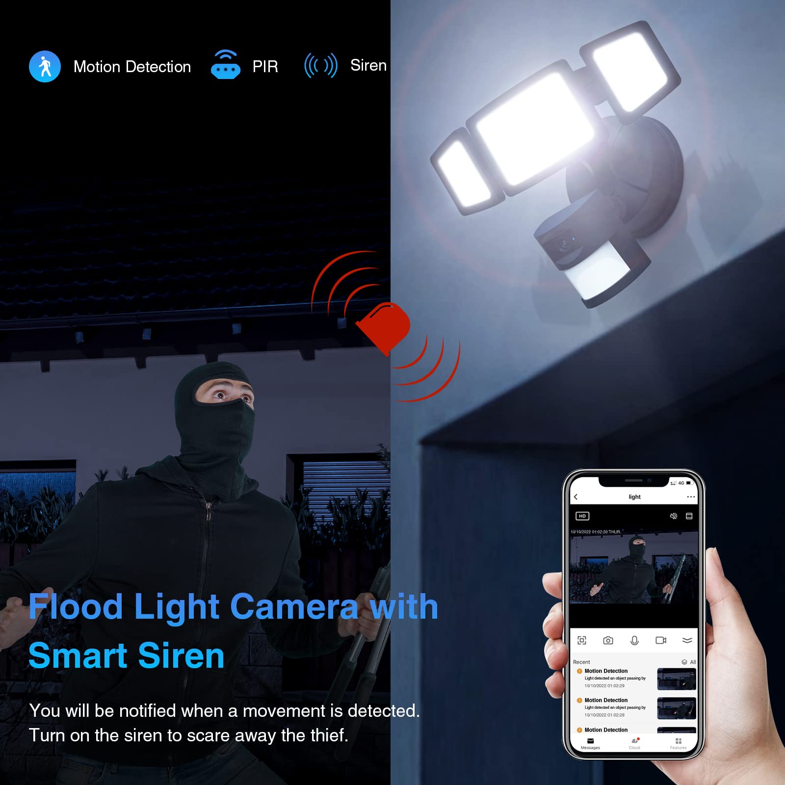 Onforu Floodlight Camera Outdoor, 55W Smart Security Wired Cam with ...