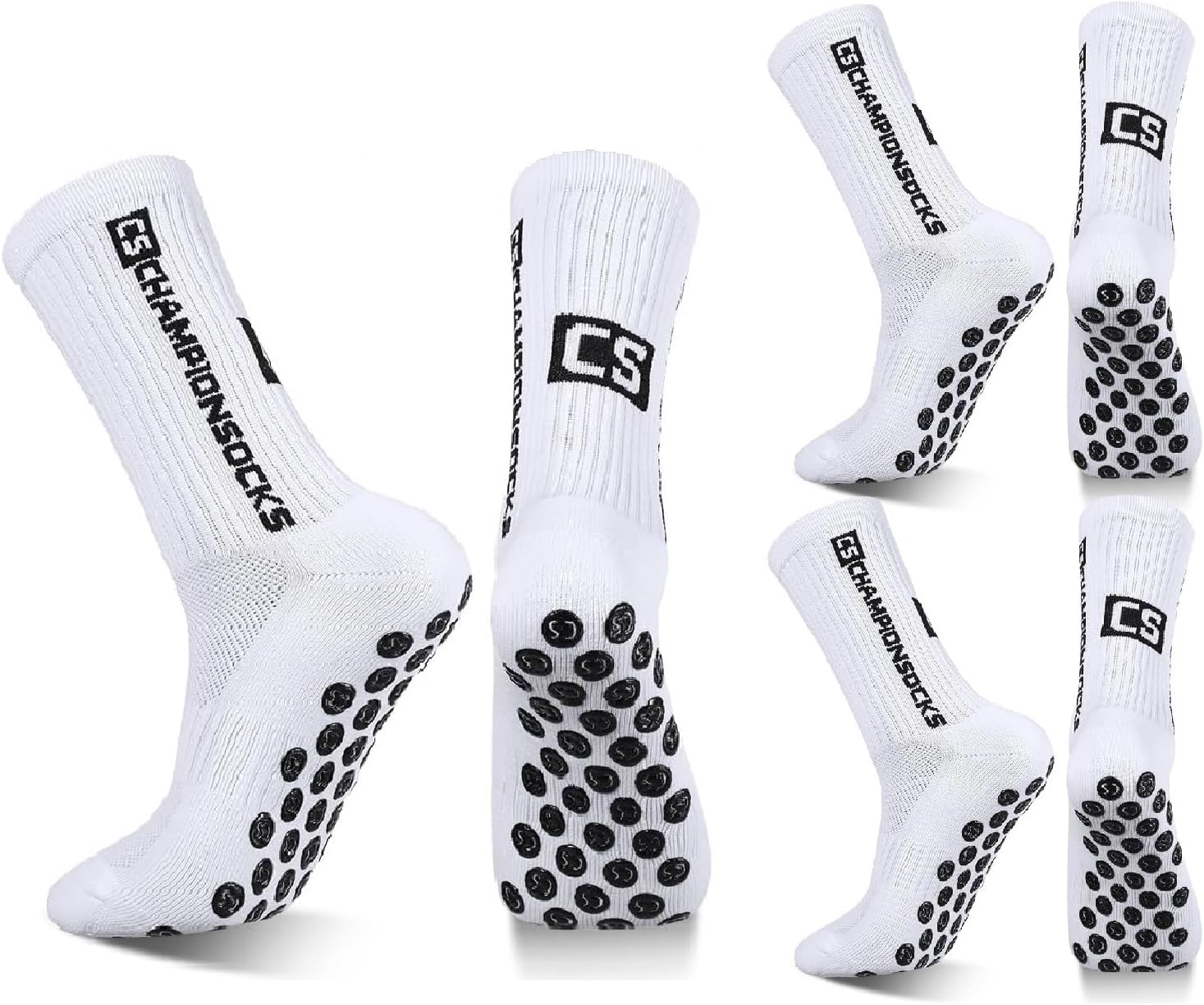 Fanshiontide 3 Pairs Anti Slip Football Socks for Men, Grip Football ...