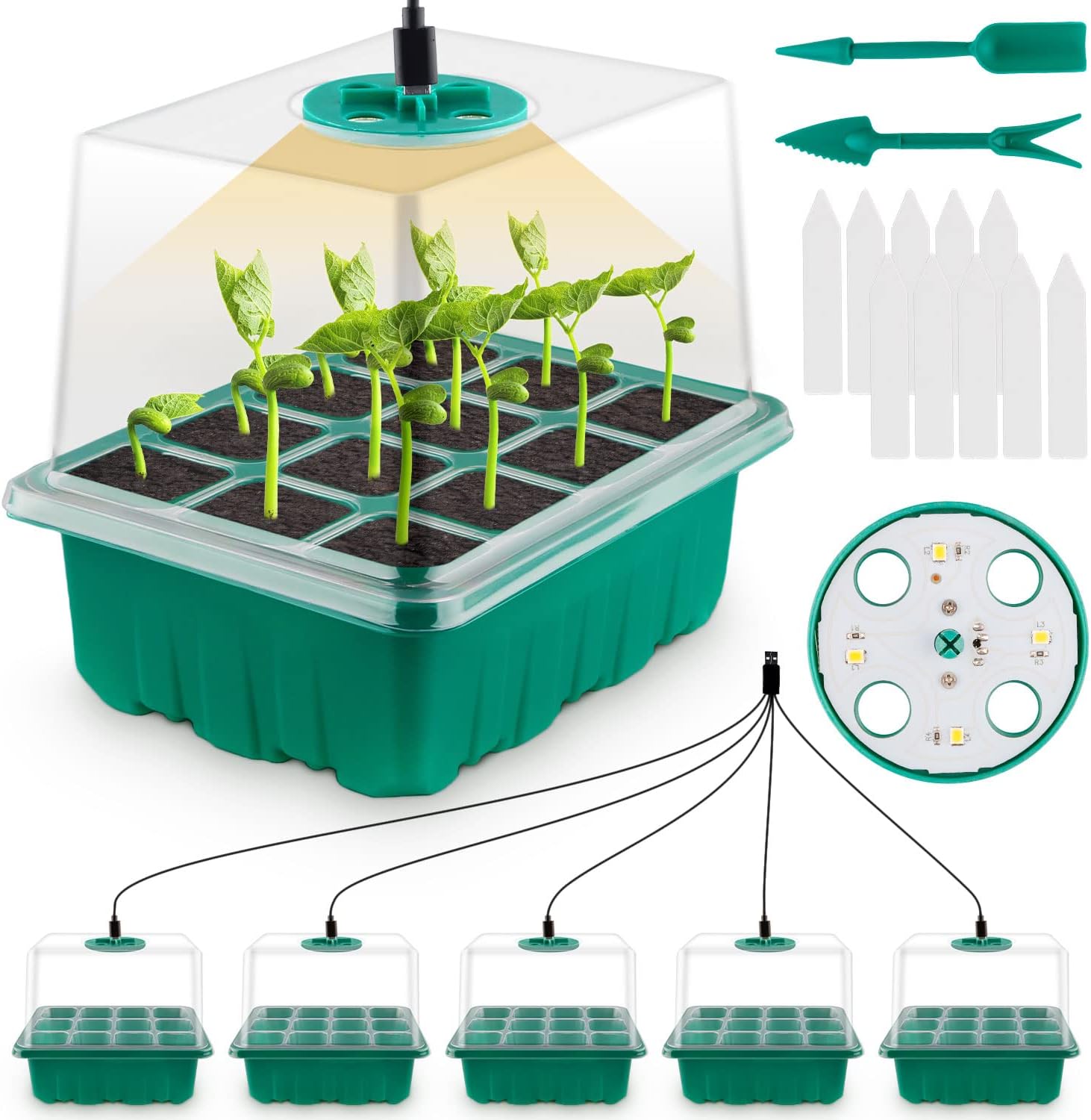 Plant Propagator Seed Tray Set with Full Spectrum USB Grow Light (Pack ...