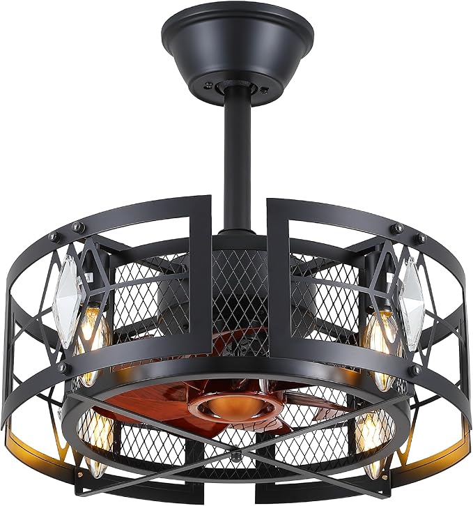 Dannilong Caged Ceiling Fans with Lights and Remote, 18 Inch Small ...