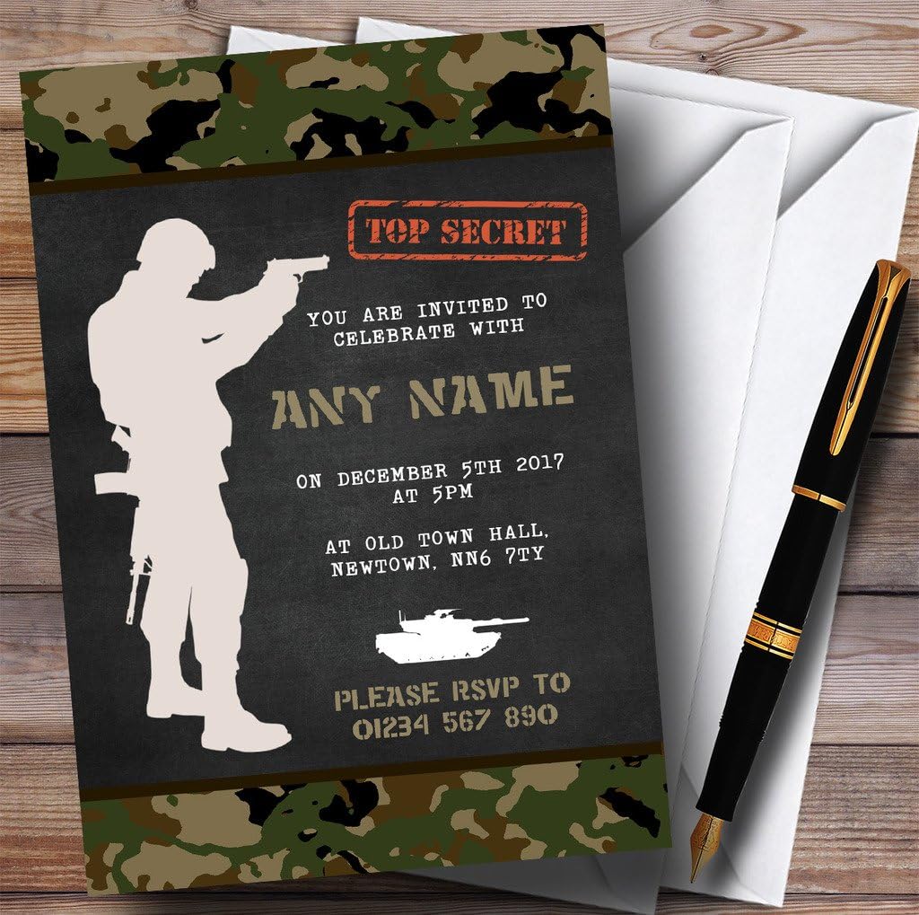 Childrens's Kids Party Invites Shooting Soldier Army Camouflage ...