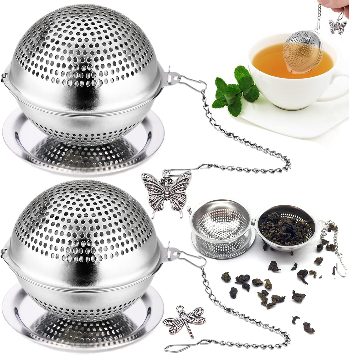 Amazon.com: Vesici 10 Sets Loose Leaf Tea Infuser Set Stainless Steel ...