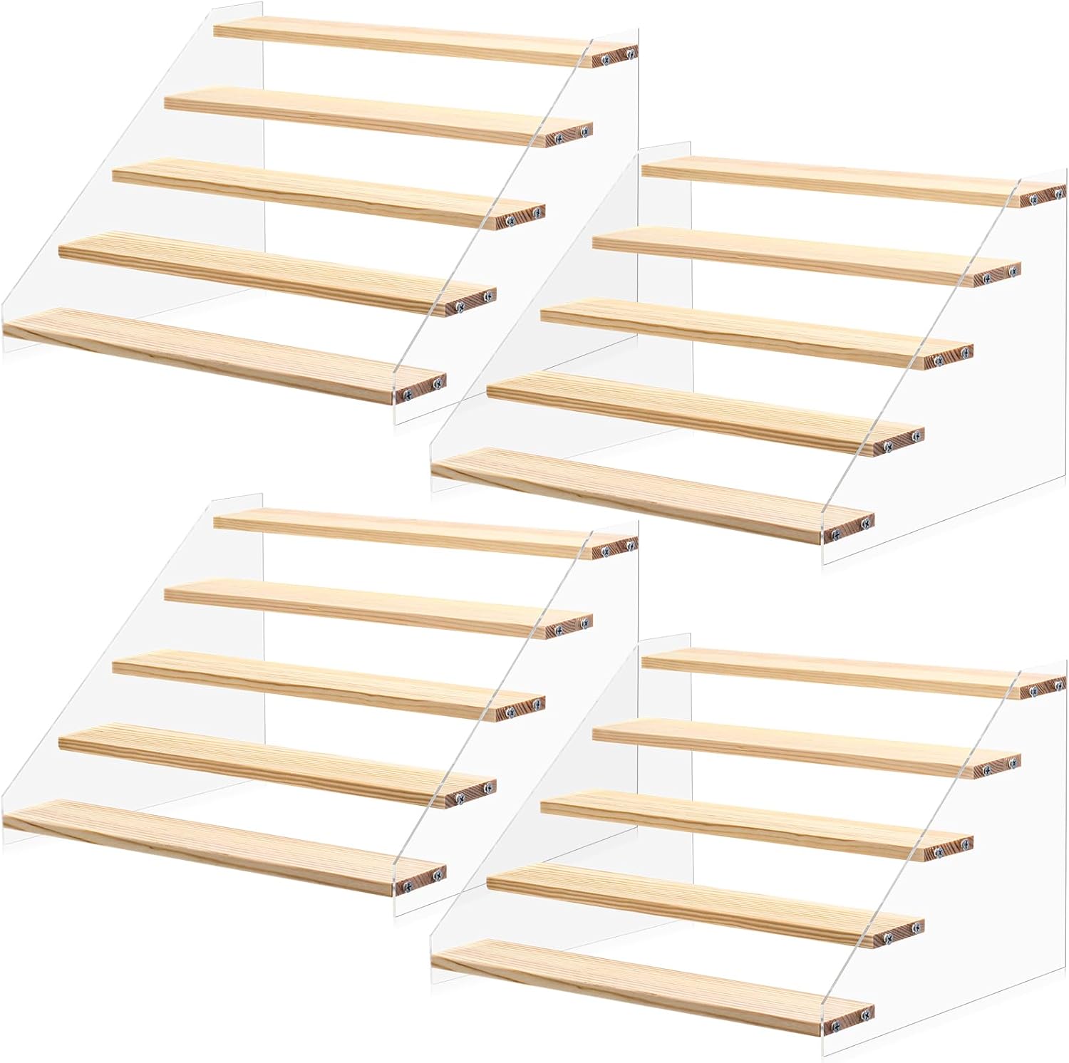 Tatuo 4 Packs Wood Acrylic Display Stands 5 Step Tiered Wooden Risers ...