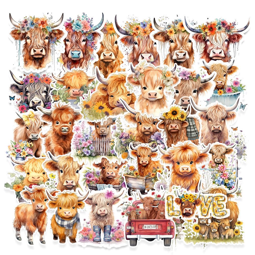 Amazon.com: 50PCS Highland Cow Stickers,Highland Cow Aesthetics ...