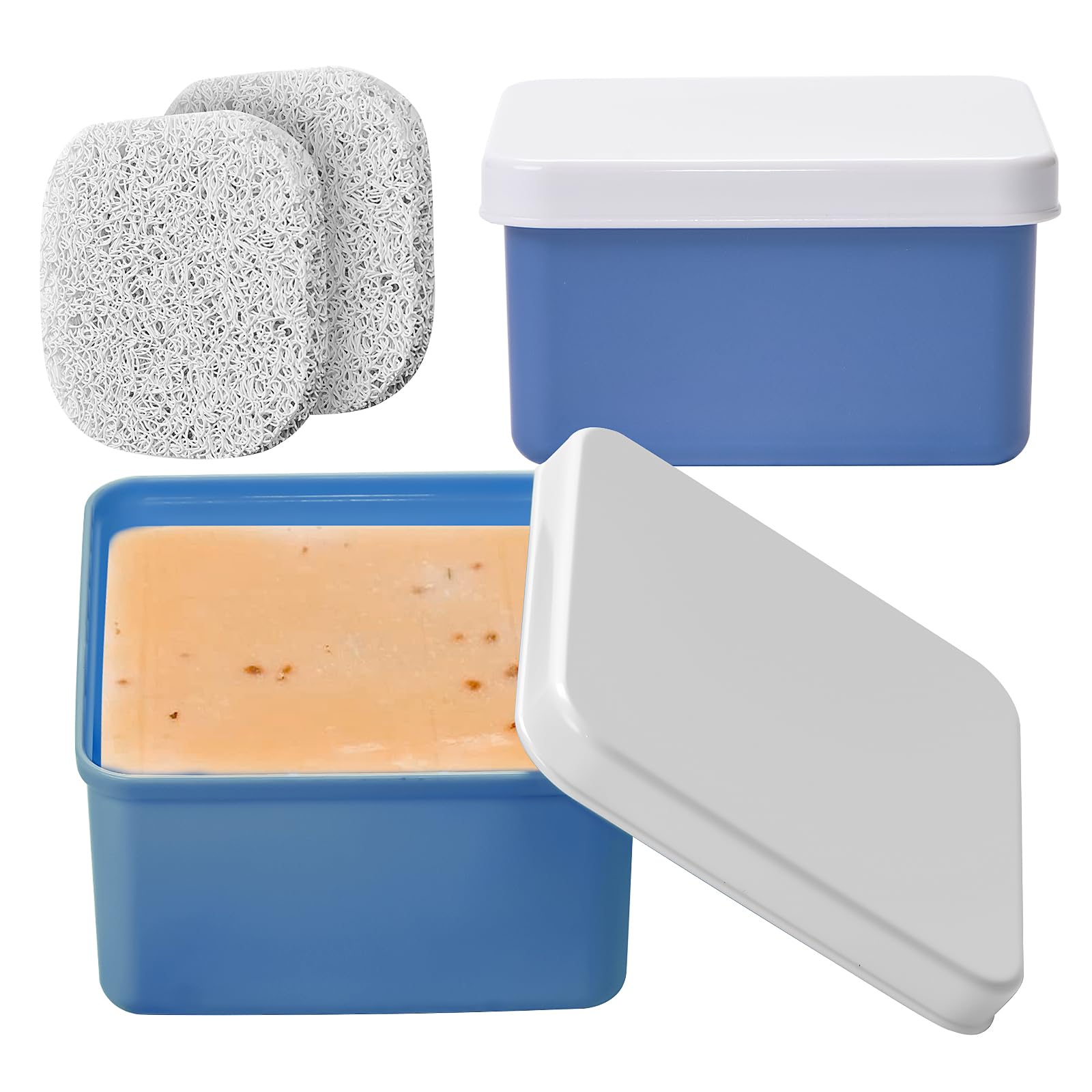 Snapklik.com : Square Soap Travel Case Set Of 2, Navy Blue Plastic Soap ...
