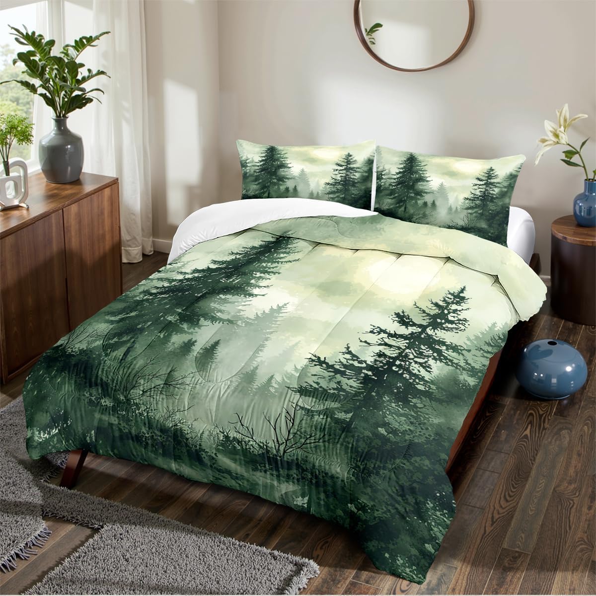 Amazon.com: CCoutueChen Olive Green Botanical Comforter Set King Size ...