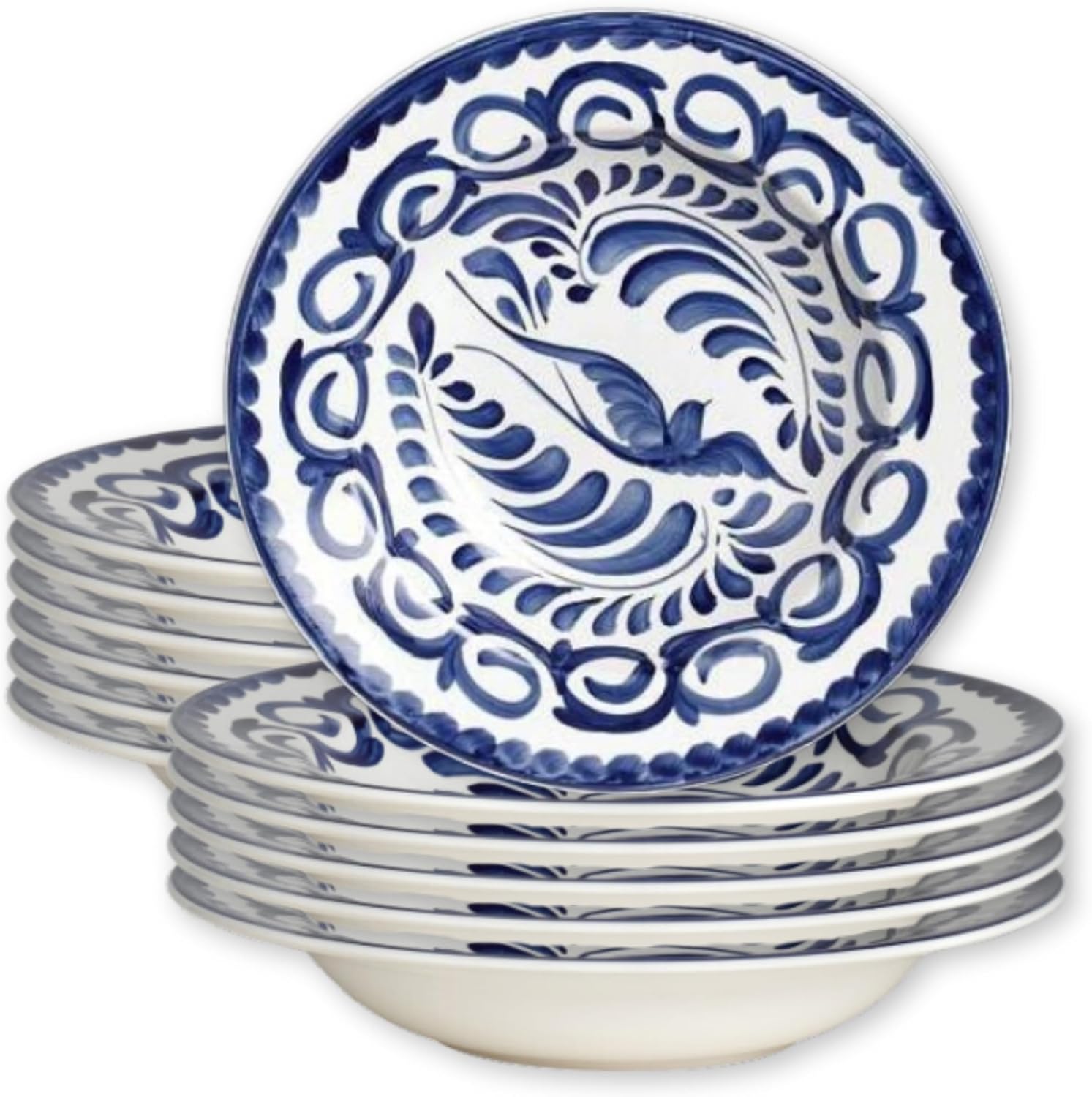 Amazon.com | Steelite Shallow Pasta Bowls, Anfora Puebla Blue Hand ...