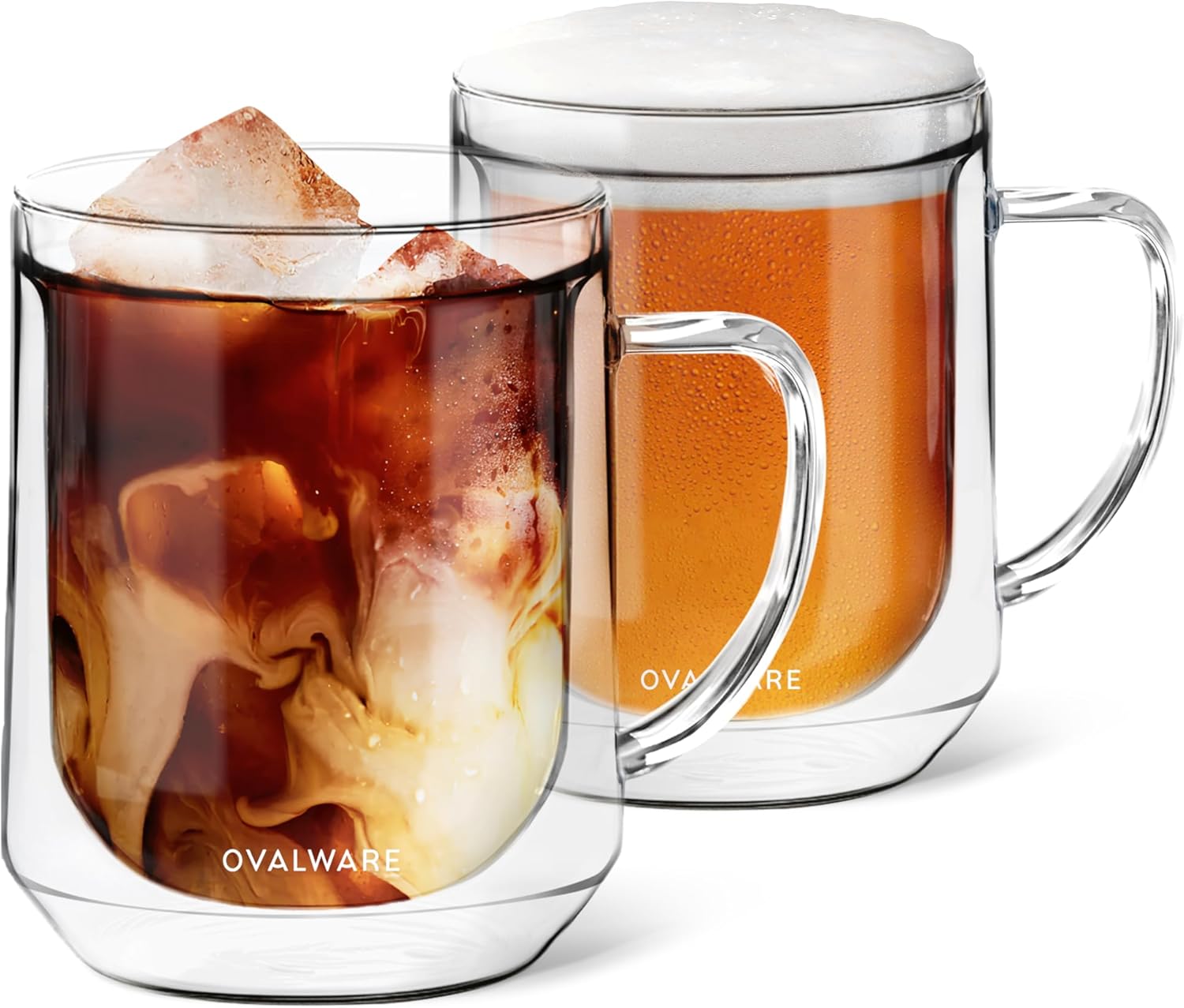 Amazon.com | ovalware 500ml Double Wall Glass Coffee Mugs, Single Lip ...
