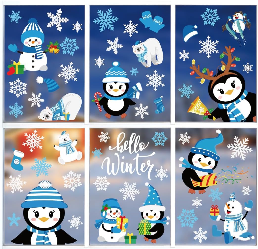 Amazon.com: AnyDesign 9 Sheet Winter Window Clings - Penguin, Snowman ...