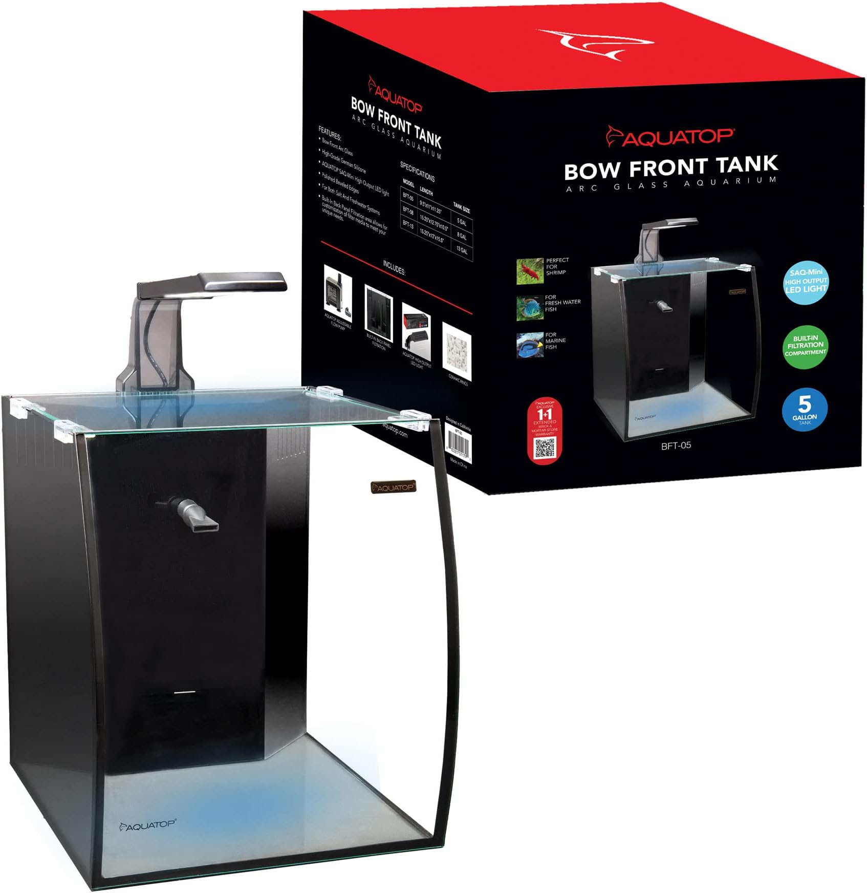 Amazon.com : Aquatop Vertical Bowfront Glass Aquarium, 5-Gallon – Safe ...