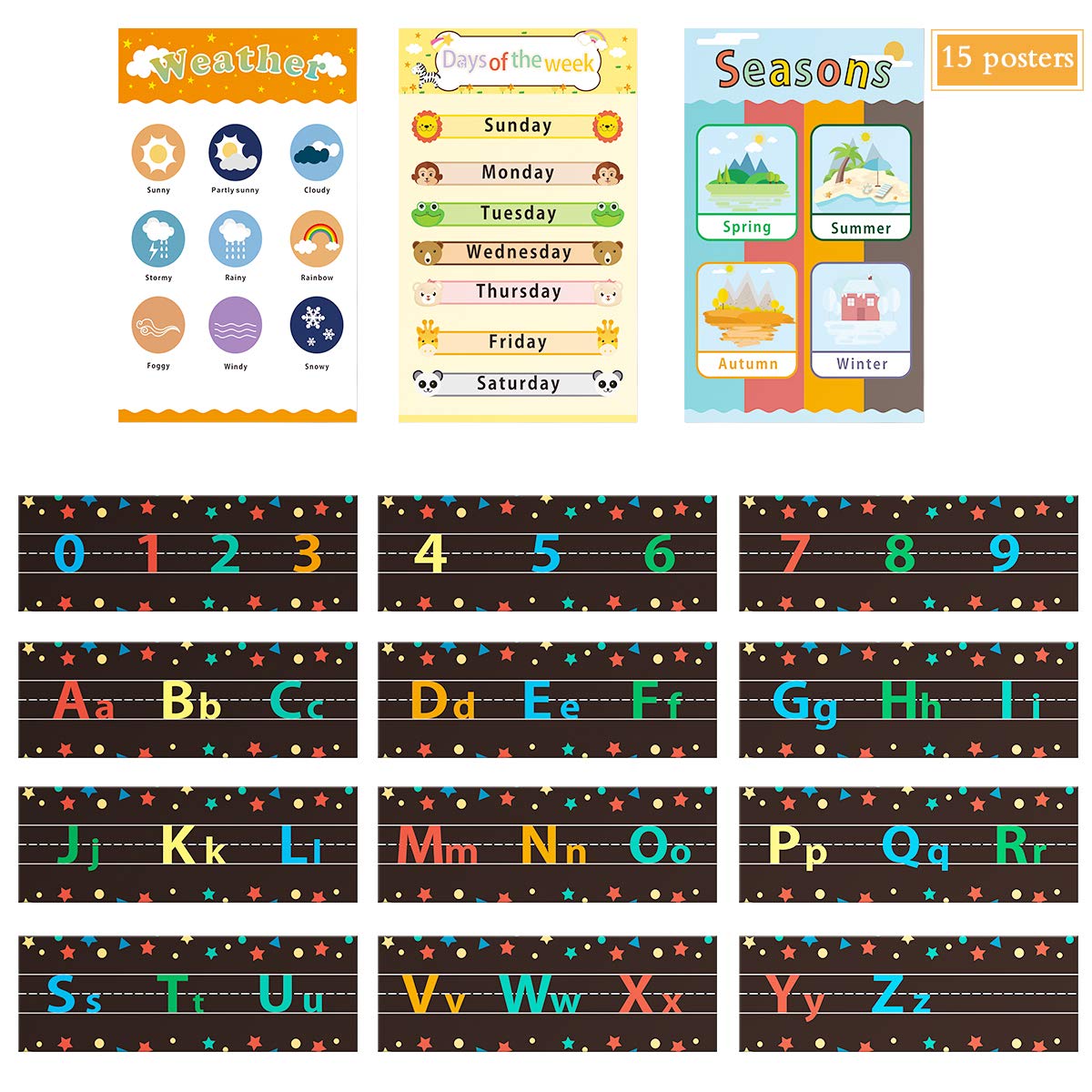 Buy 15pcs Alphabet Bulletin Board s Set- 12pcs 17" x 6" Black Alphabet ...