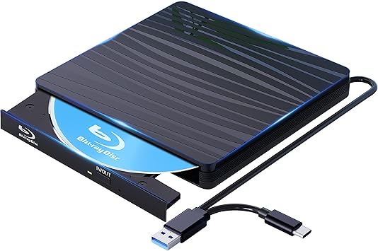 QDSYLQ External Blu Ray Drive, USB 3.0 & Type-C Bluray Drive External ...