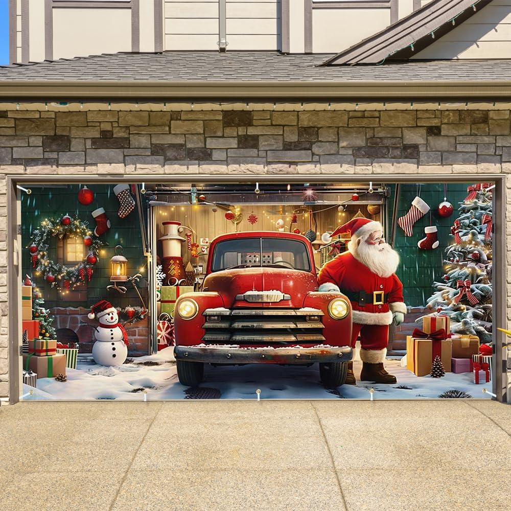Amazon.com: Printspree Christmas Garage Door Cover - Santa Claus and ...