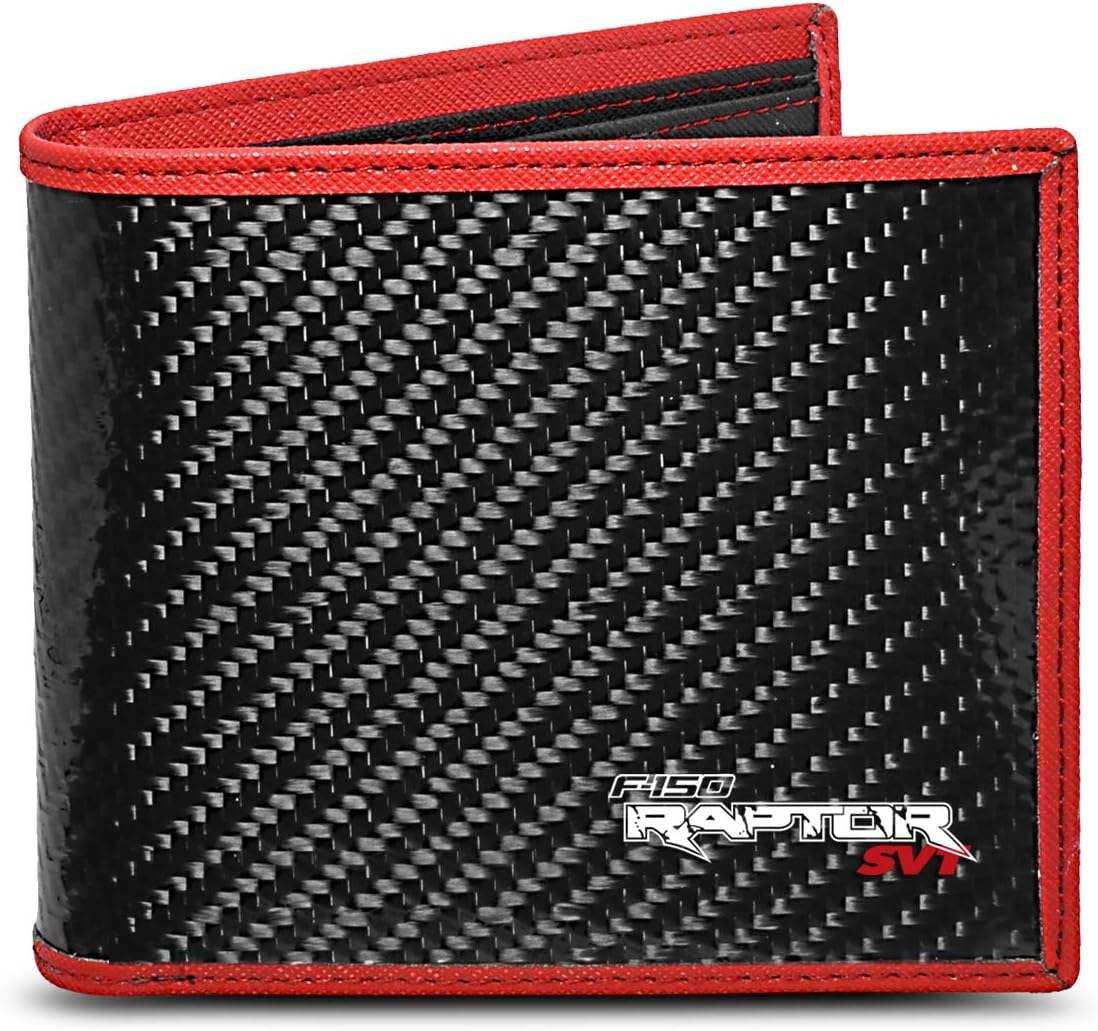Ford F-150 Raptor SVT Real Premium Black Carbon Fiber Wallet with Red ...