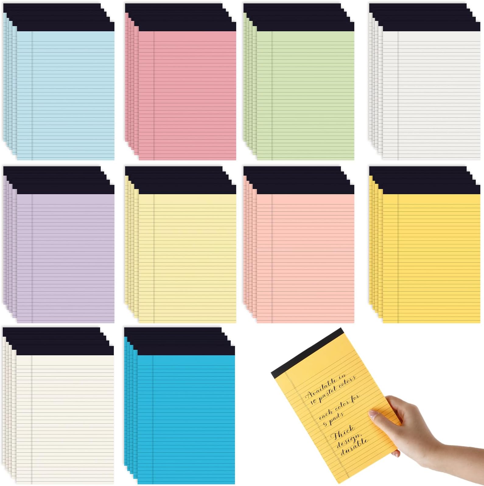 Amazon.com : Colarr 50 Pcs 5" x 8" Legal Pad Writing Notepads 50 Sheets ...