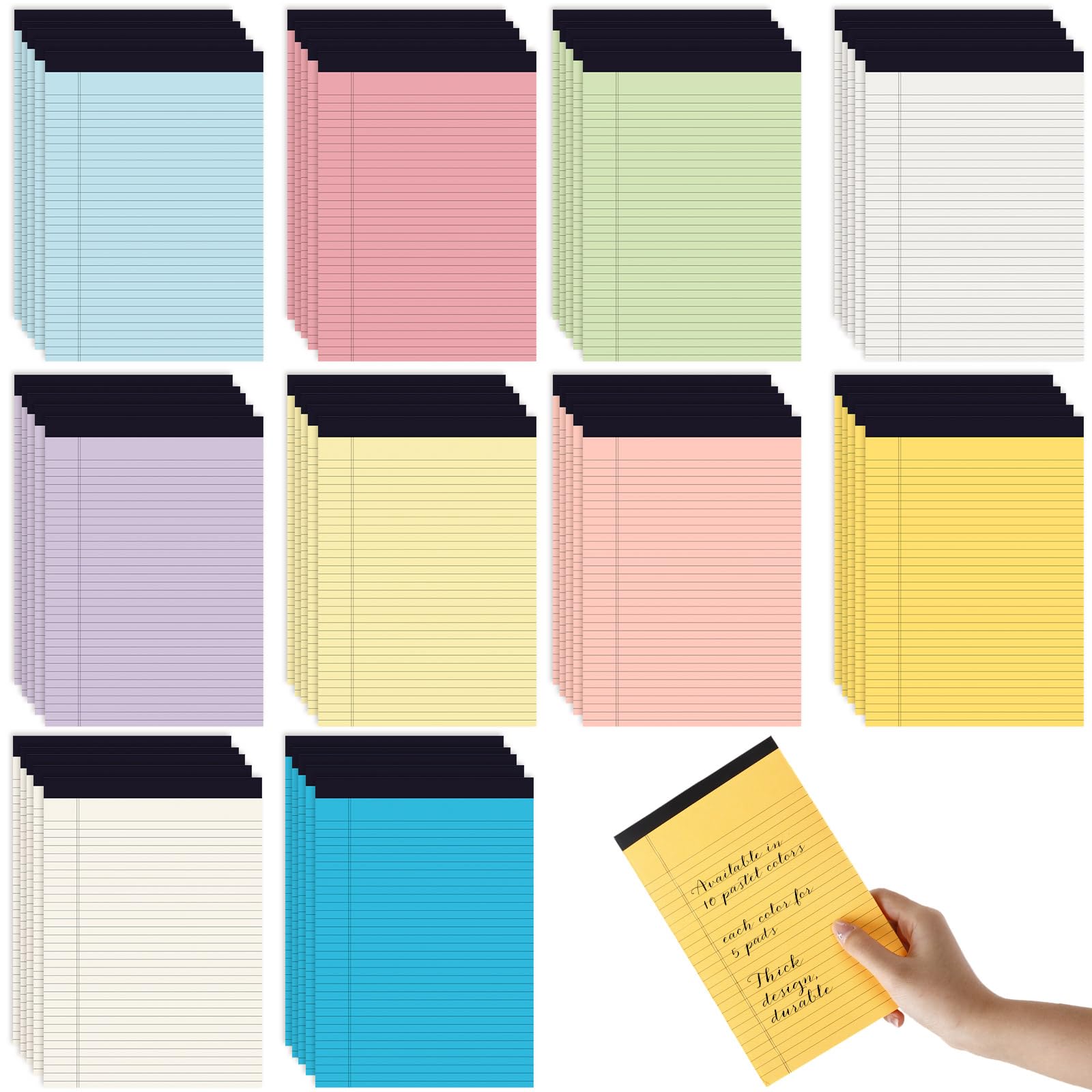 Amazon.com : Colarr 50 Pcs 5" x 8" Legal Pad Writing Notepads 50 Sheets ...