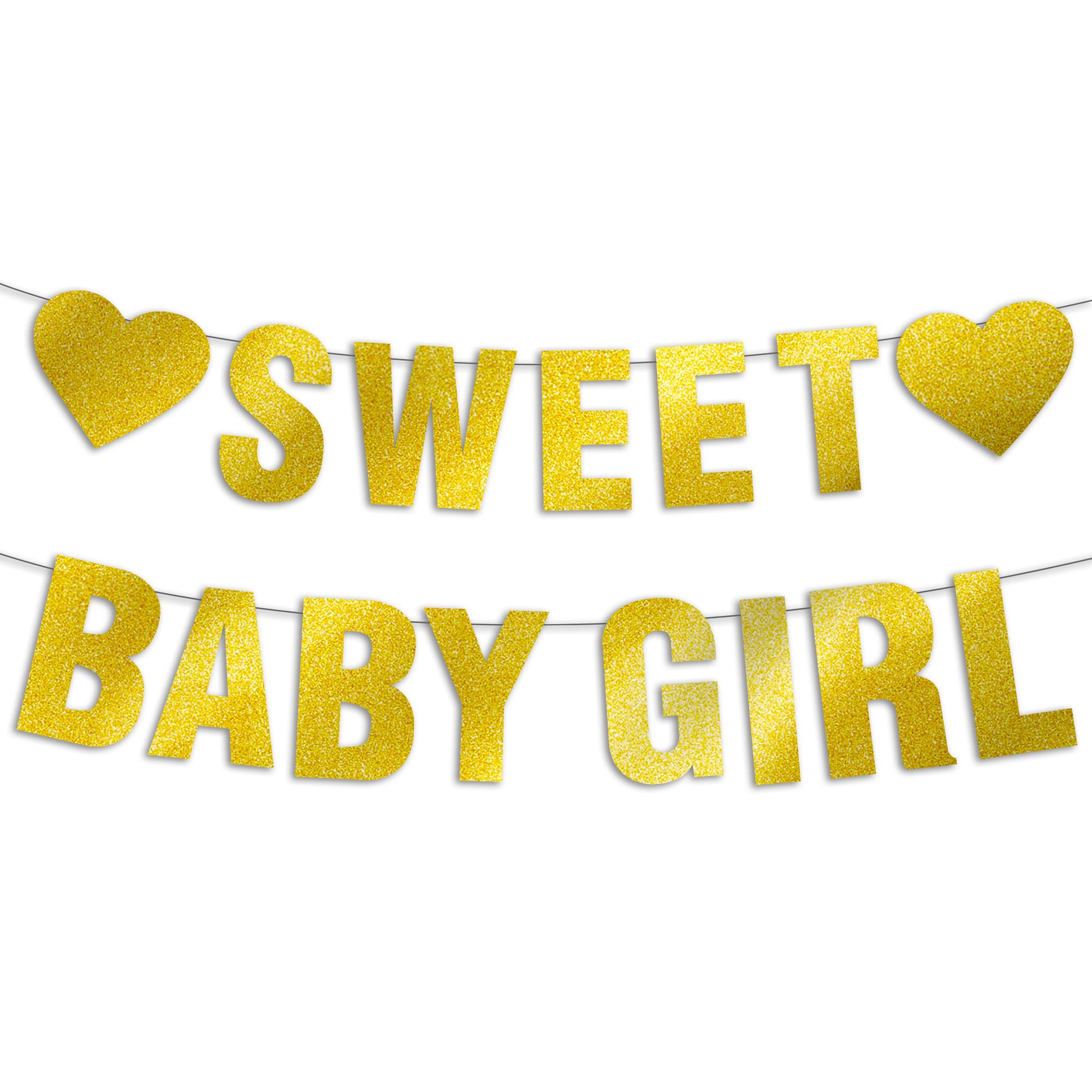 Sweet Baby Girl Gold Glitter Banner, Baby Shower Decorations for Girl ...