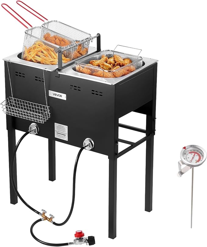 Amazon.com : VEVOR Outdoor Propane Deep Fryer, Dual-Tank 16QTx2 Large ...