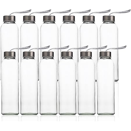 Amazon.com: Luxfuel 18 oz Clear Glass Bottles with Lids, Reusable Glass ...