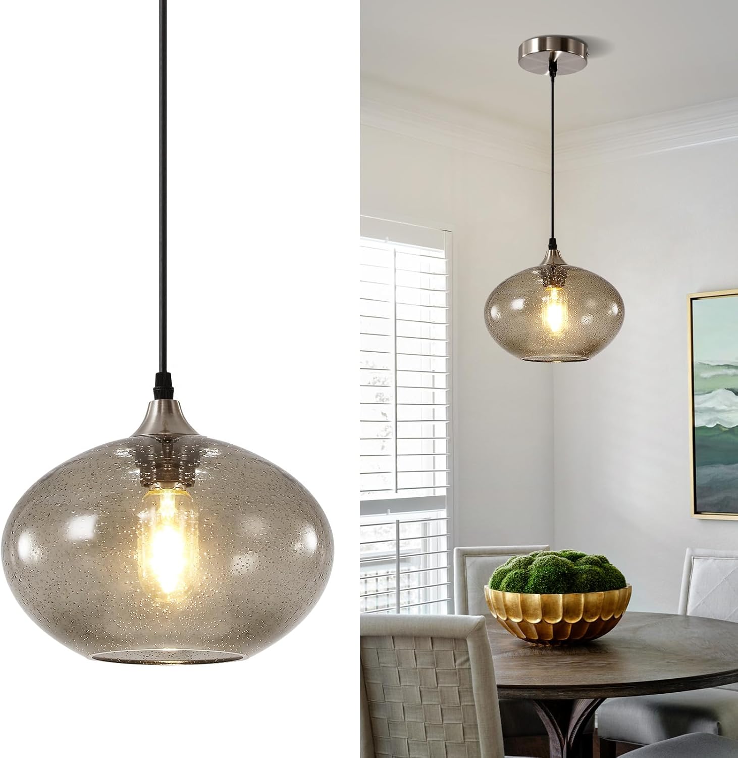 HOSSEE Glass Pendant Light, Dining Room Light Fixture Over Table, Mini ...
