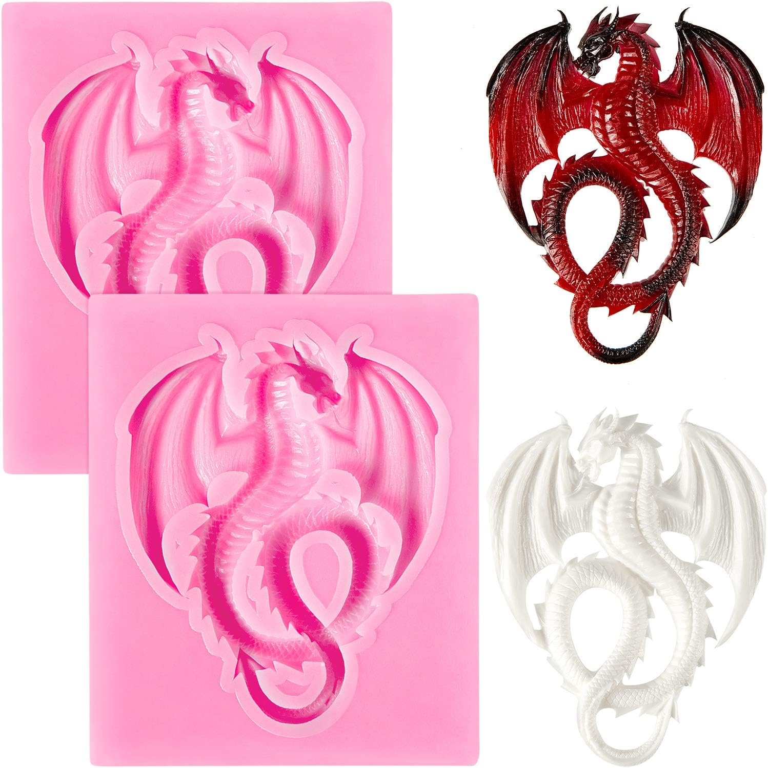 Amazon.com: 2 Pieces Dragon Silicone Mold Cute Dragon Fondant Mold ...