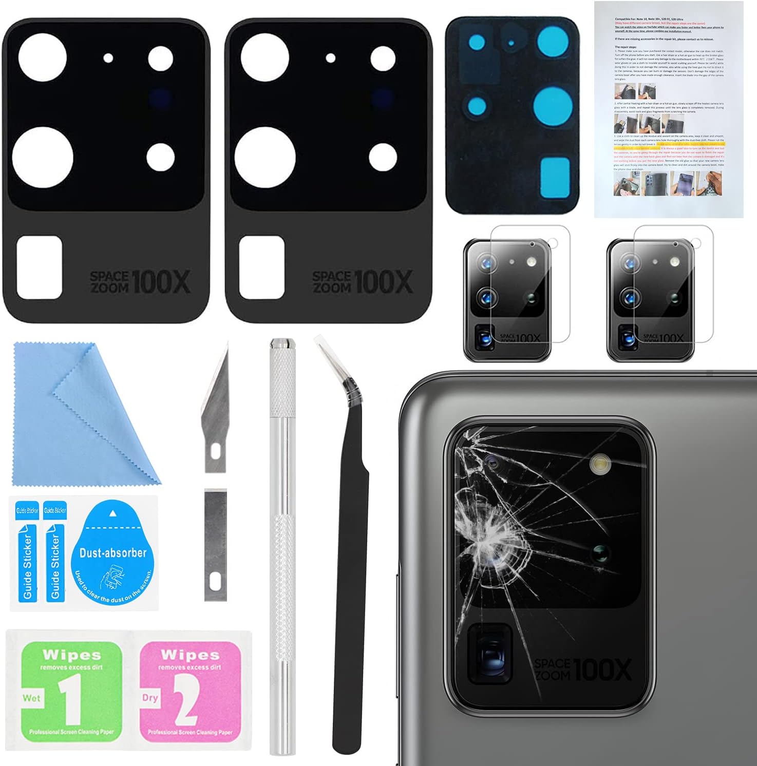 Amazon.com: 2PCS Galaxy S20 Ultra Back Rear Camera Lens Glass ...