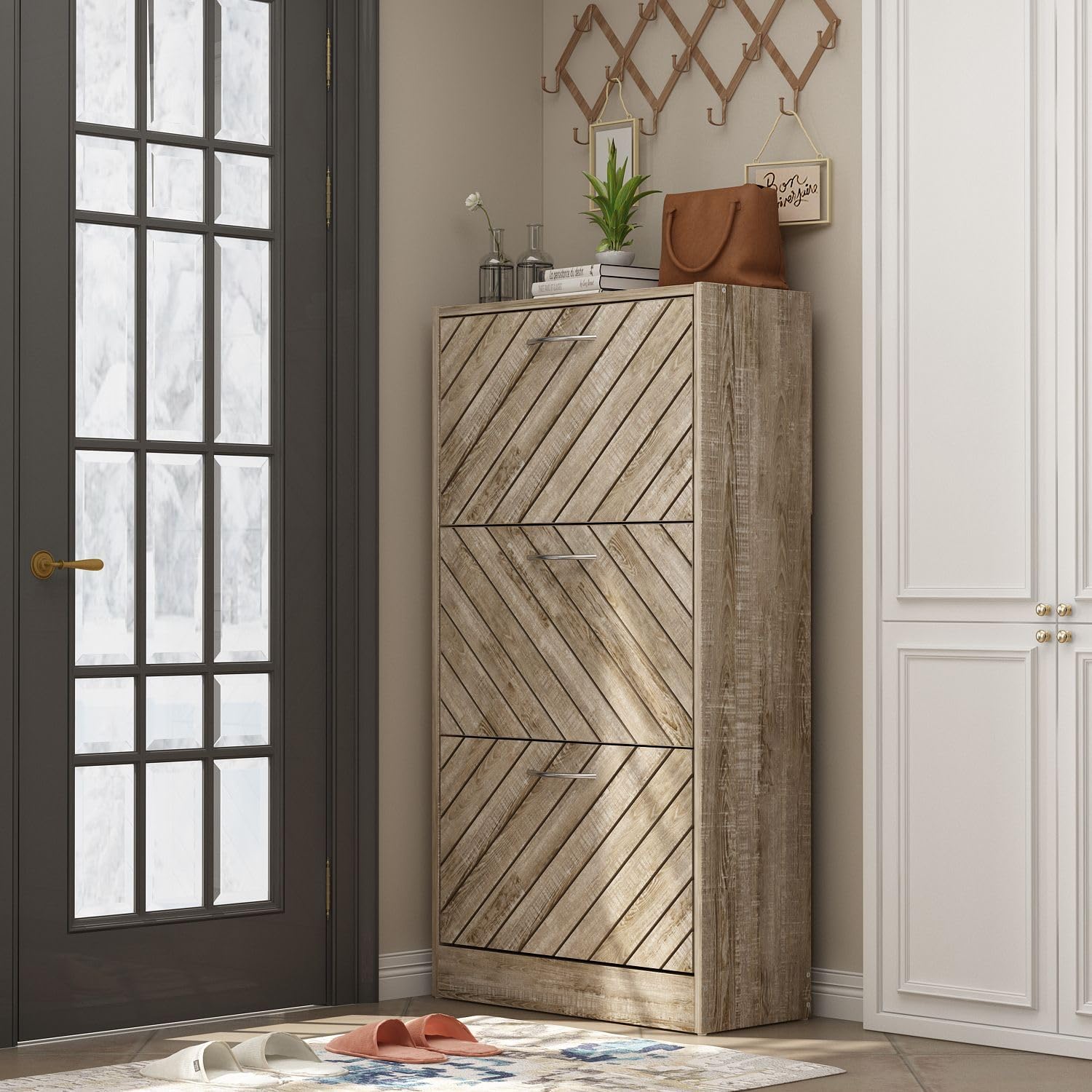 Amazon.com: FAMAPY Modern Shoe Cabinet with 3 Flip Drawers ...