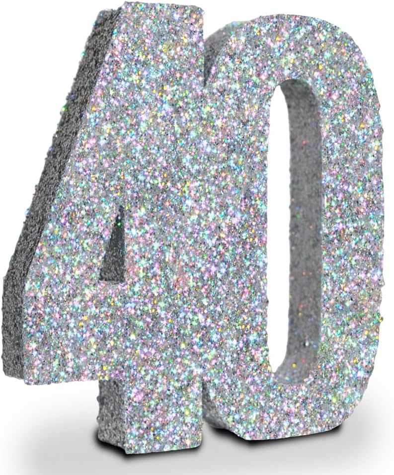 Amazon.com: Eploger Silver Glitter Number 40 Sign Decoration, 40th ...