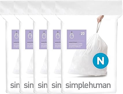 simplehuman Code N 100 Liners, 50% Recycled Custom Fit Bin Bags in ...