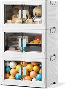 BTGGG 3 Pack Stackable Storage Boxes Large 50L*3 Foldable Collapsible ...