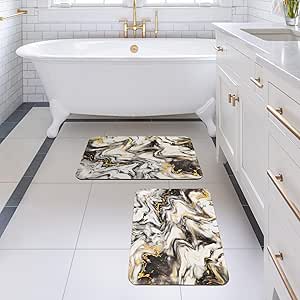Amazon.com: MitoVilla Black Gold Bathroom Rug Sets - 2 Piece of 17" x ...