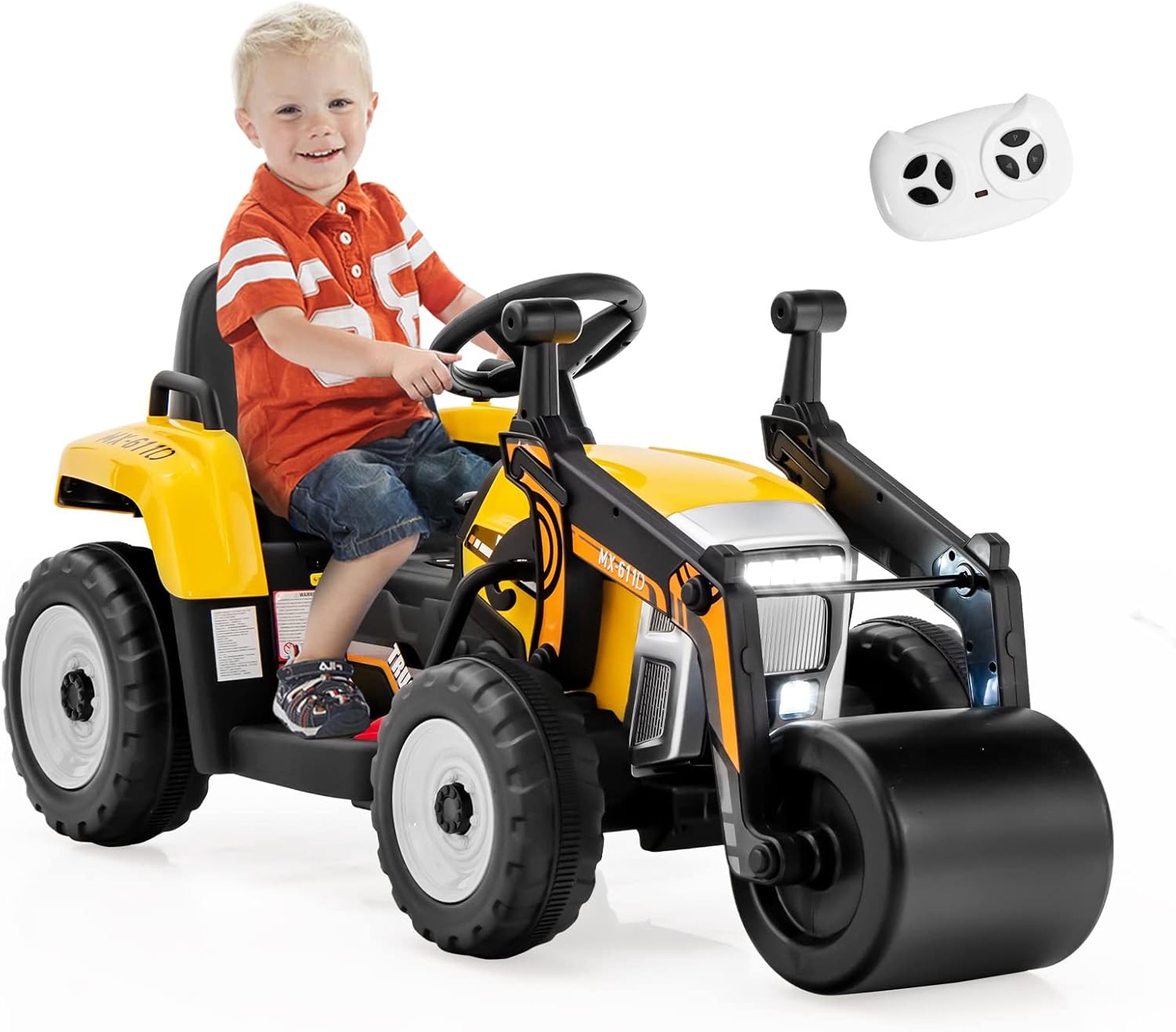 Amazon.com: Costzon Ride on Car, 12V Road Roller with Remote Control, Battery Powered Electric ...