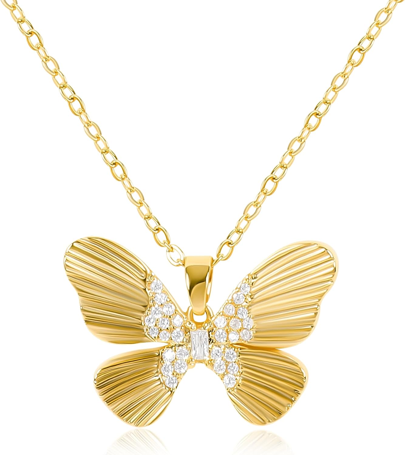 Amazon.com: NEKOL Gold Butterfly Pendant Necklace for Women 14K Gold ...