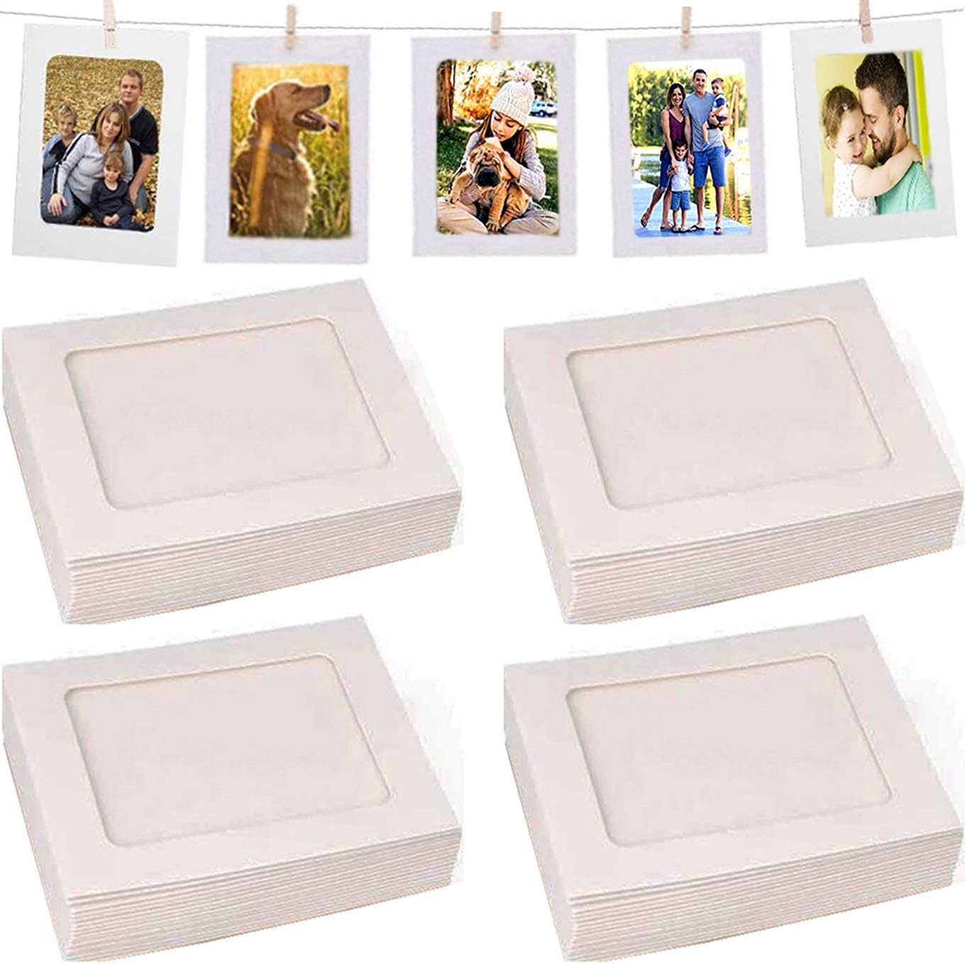 BELLE VOUS 50 Pack Paper Photo Frames with Hanging Rope & Clips - 4 x 6 ...