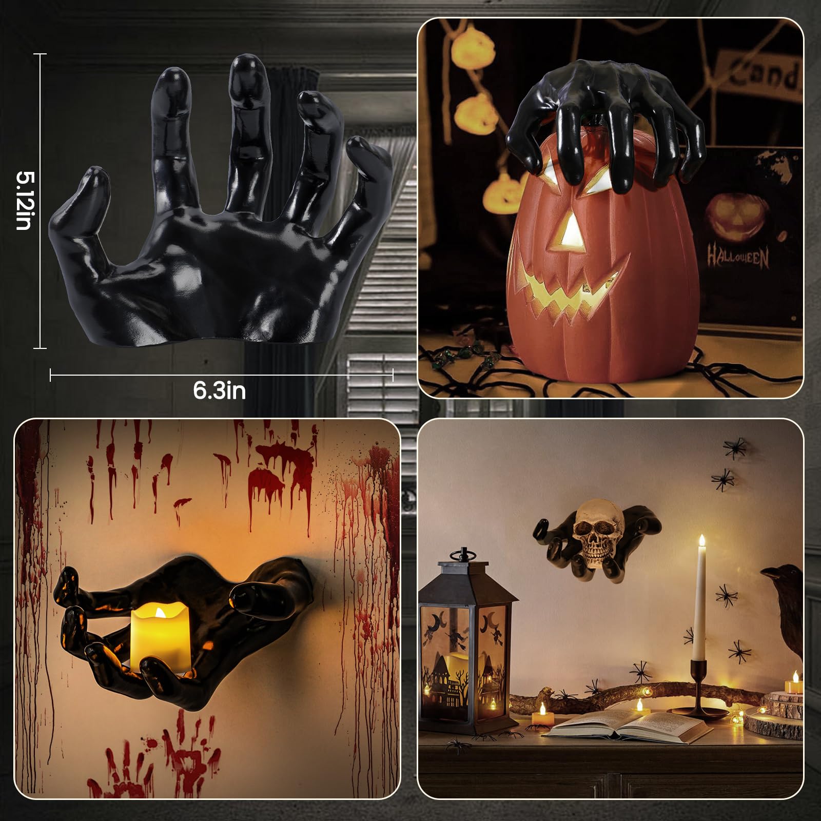 Lighted Candle Hand Wall Decorations 3-Piece Halloween Wall Decor ...