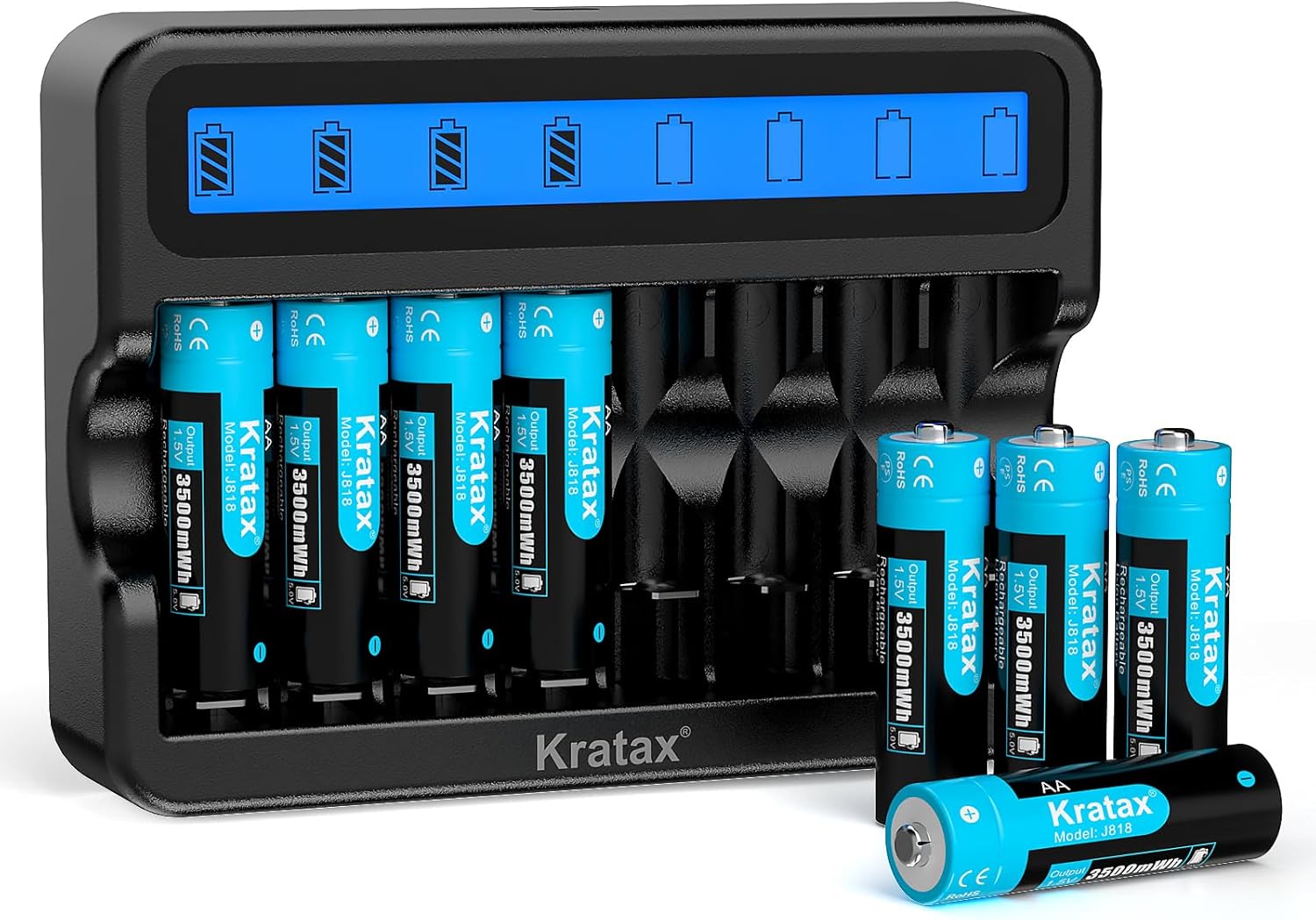 Amazon.com: Kratax 1.5V Rechargeable AA Lithium Batteries 8pack 3500mWh AA Lithium ion Batteries ...