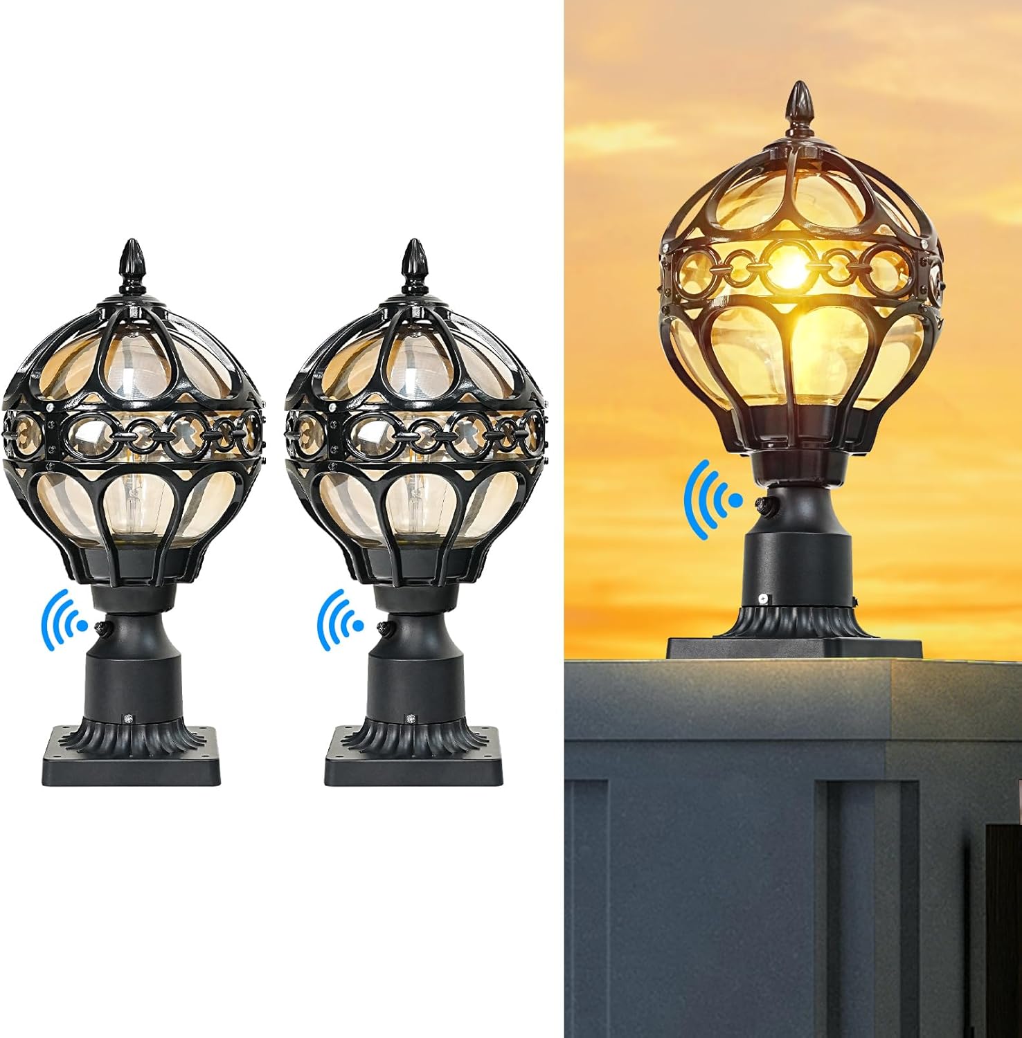 Zanritelit 2 Pack Dusk to Dawn Outdoor Sphere Post Light for Patio ...