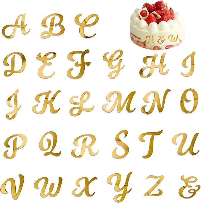 27 PCS Acrylic Alphabet Cake Topper Gold Cake Letters Decoration DIY ...