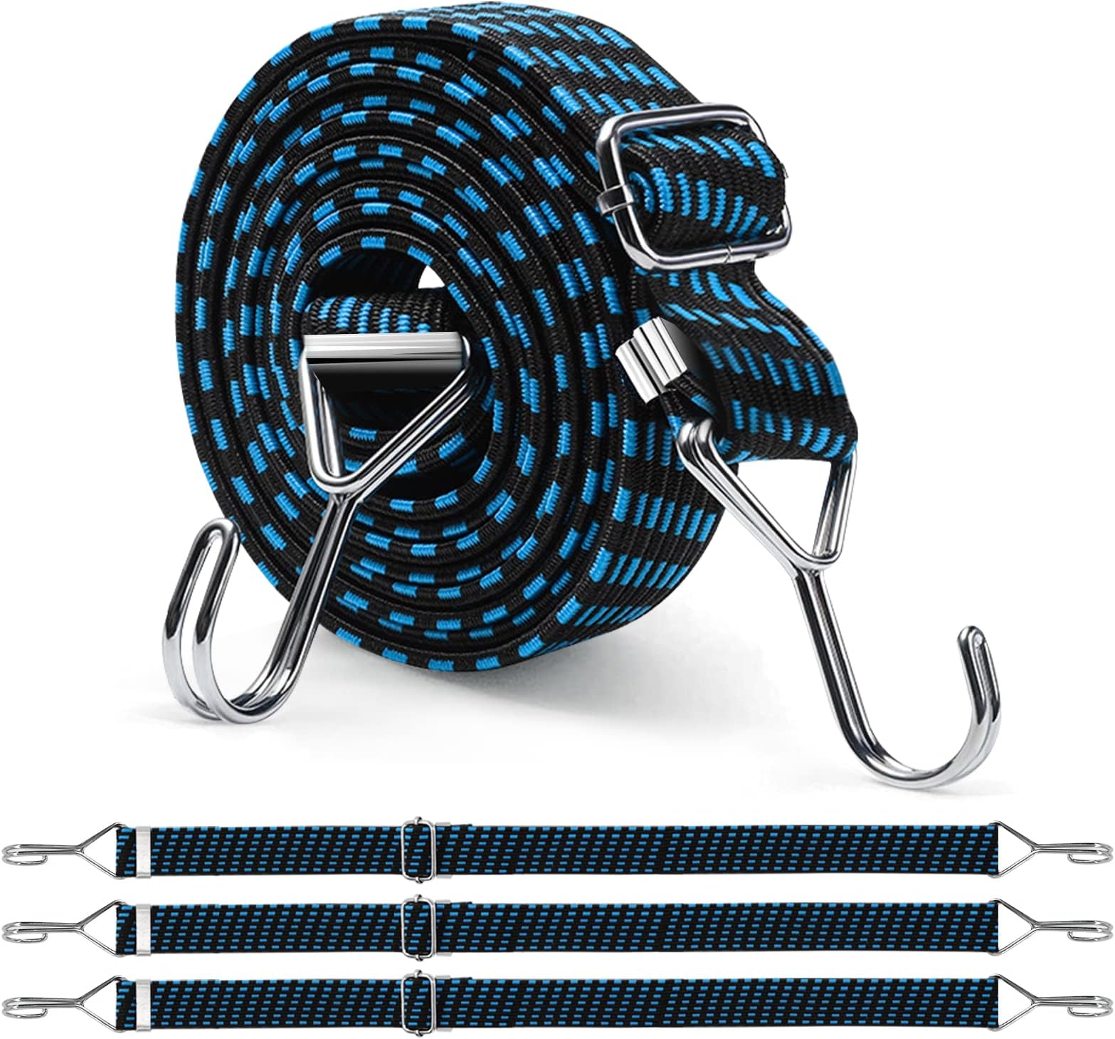 2 Pack 3M Bungee Cords with Hook Adjustable Flat Bungee Cords Bungee ...